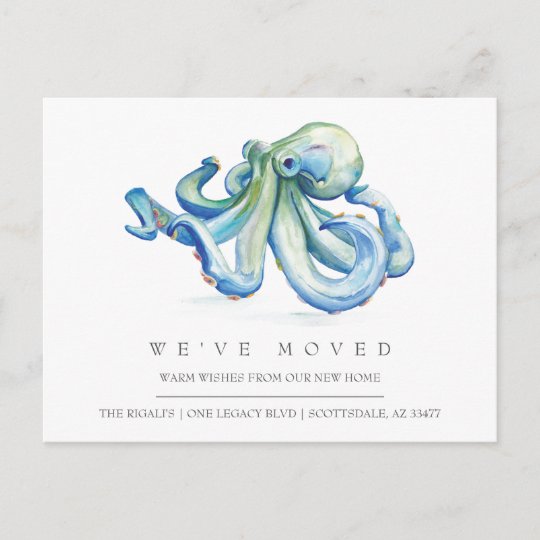 Watercolor Octopus New Home Moving Announcement Postcard | Zazzle.com