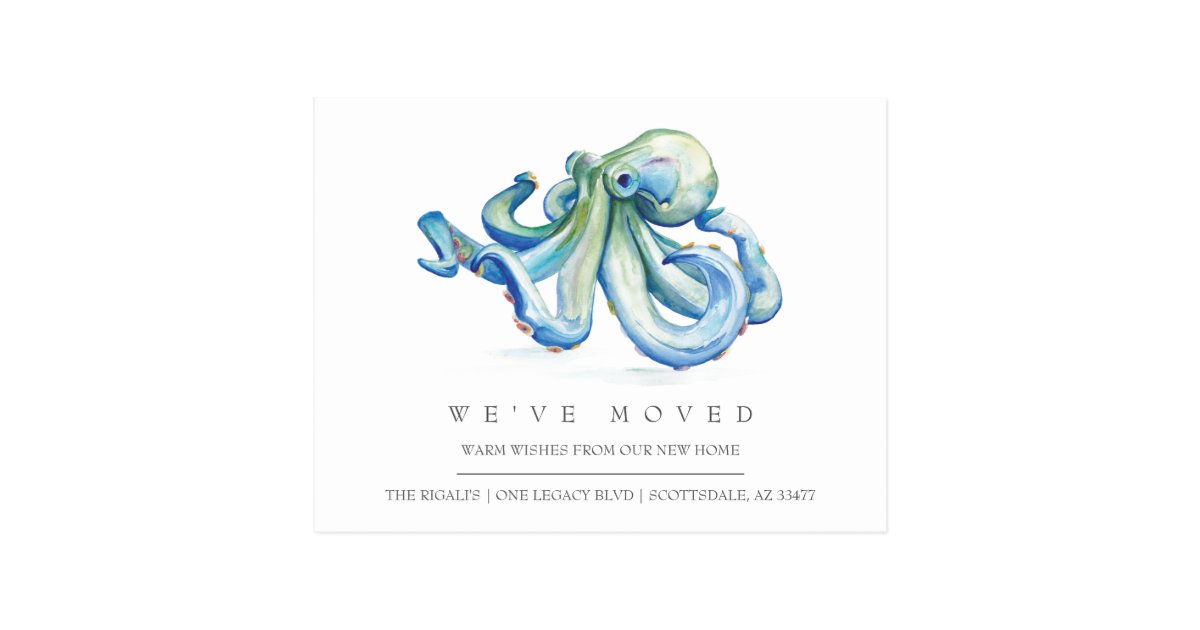 Watercolor Octopus New Home Moving Announcement Postcard | Zazzle.com