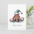 Watercolor Octopus Santa Hat Christmas Card | Zazzle