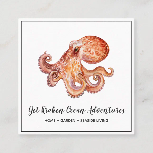 Watercolor Octopus Square Business Card | Zazzle