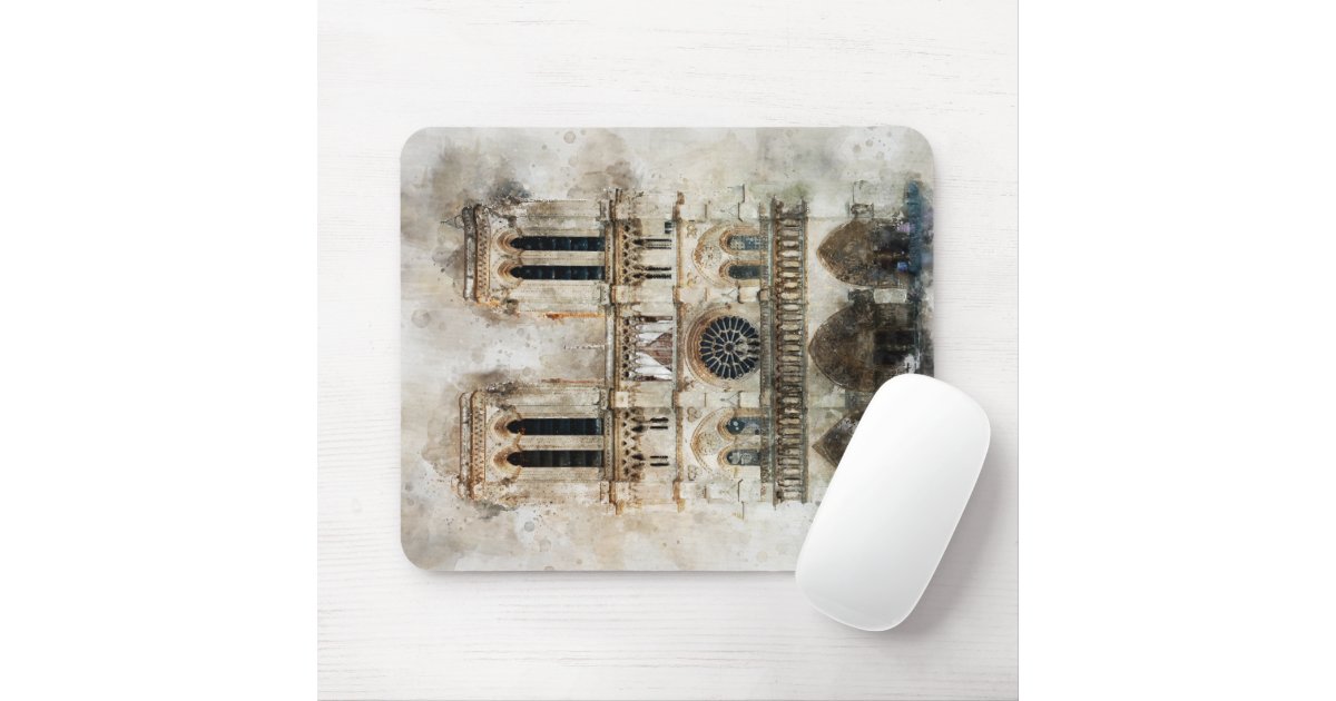 Watercolor of Historic Notre Dame Cathedral Facade Mouse Pad | Zazzle