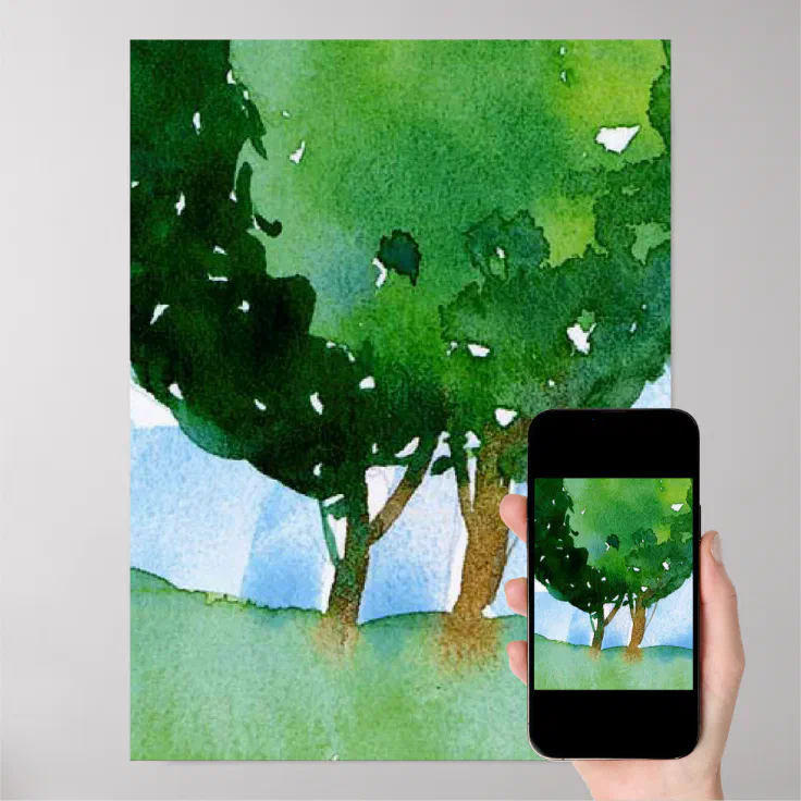 watercolor of tree landscape poster | Zazzle