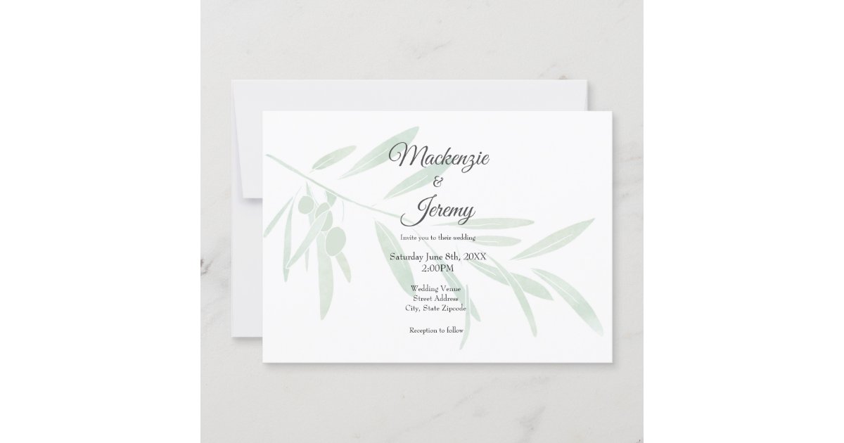 Watercolor Olive Branch Invitation | Zazzle