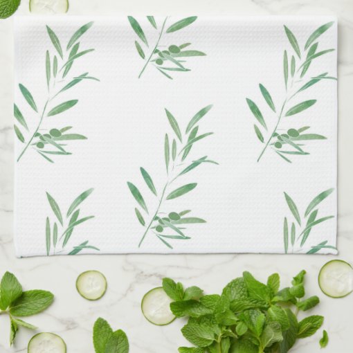 Watercolor Olive Branch Pattern Kitchen Towel | Zazzle