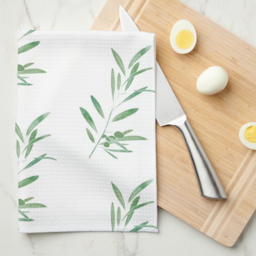 Watercolor Olive Branch Pattern Kitchen Towel | Zazzle