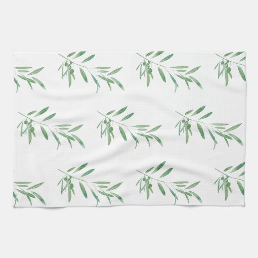 Watercolor Olive Branch Pattern Kitchen Towel | Zazzle