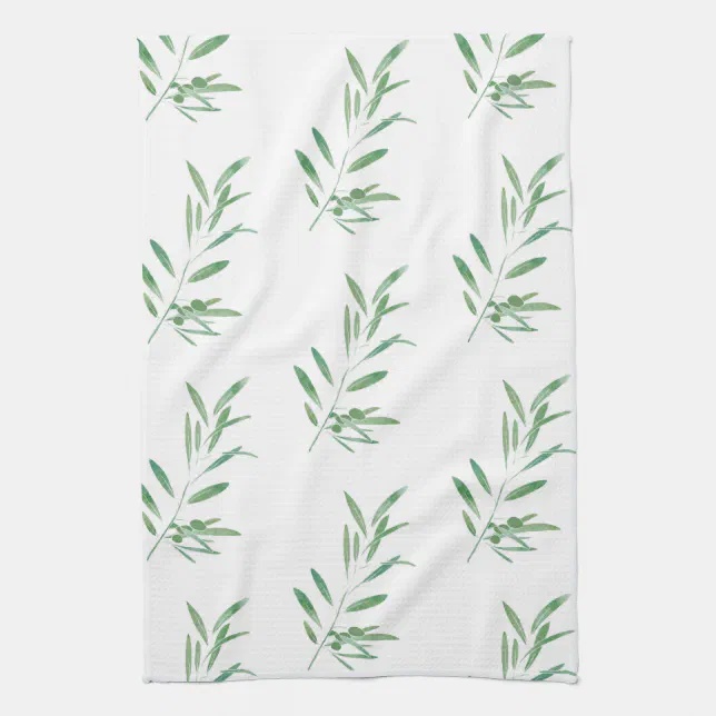 Watercolor Olive Branch Pattern Kitchen Towel | Zazzle