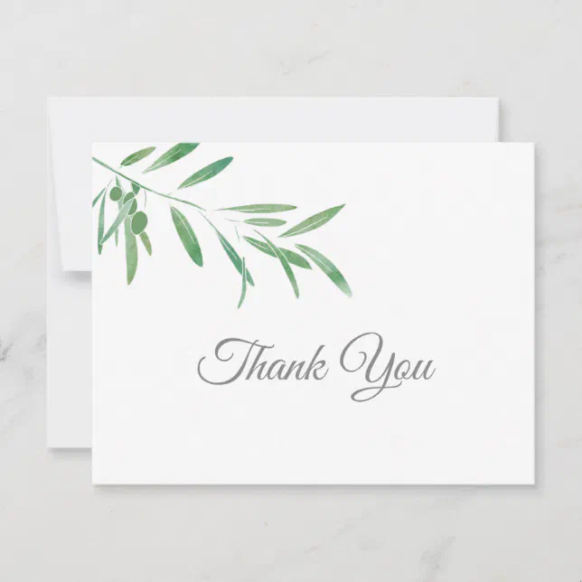 Watercolor Olive Branch Thank You Card | Zazzle