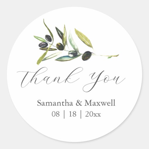 Watercolor Olive Branch Wedding Classic Round Sticker | Zazzle