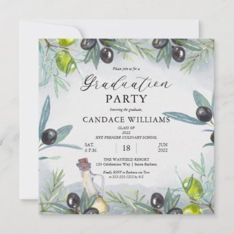 Watercolor Olive Culinary School Graduation Party Invitation | Zazzle