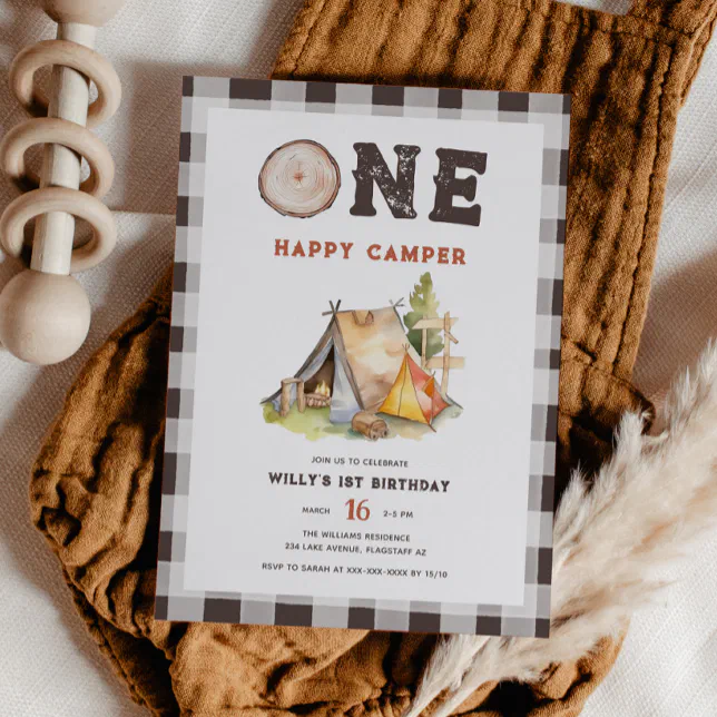 Watercolor One Happy Camper 1st Birthday Invitation | Zazzle