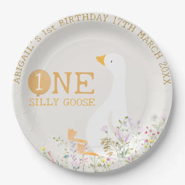 Watercolor One Silly Goose Wildflower 1st Birthday Paper Plates | Zazzle