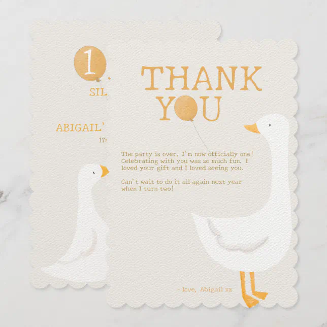 Watercolor One Silly Goose Wildflower 1st Birthday Thank You Card | Zazzle