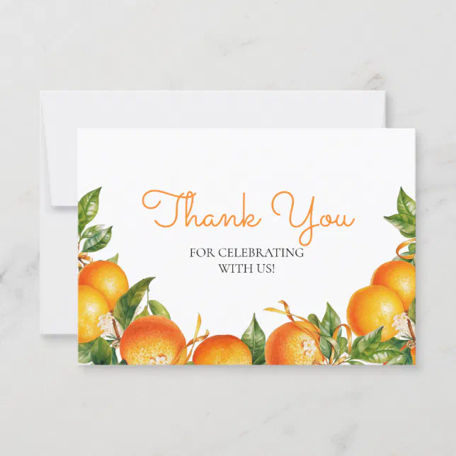 Watercolor Orange Citrus Theme Thank You Card | Zazzle