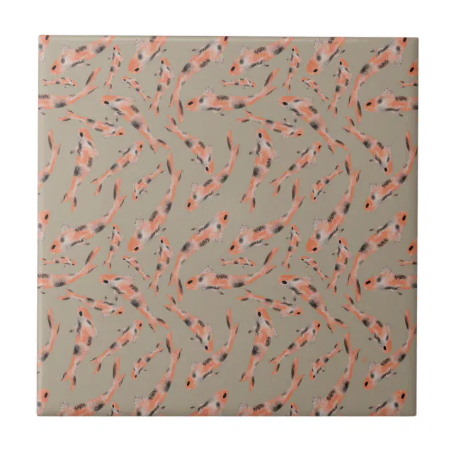 Watercolor Orange Koi Fish Taupe Pattern Ceramic Tile | Zazzle