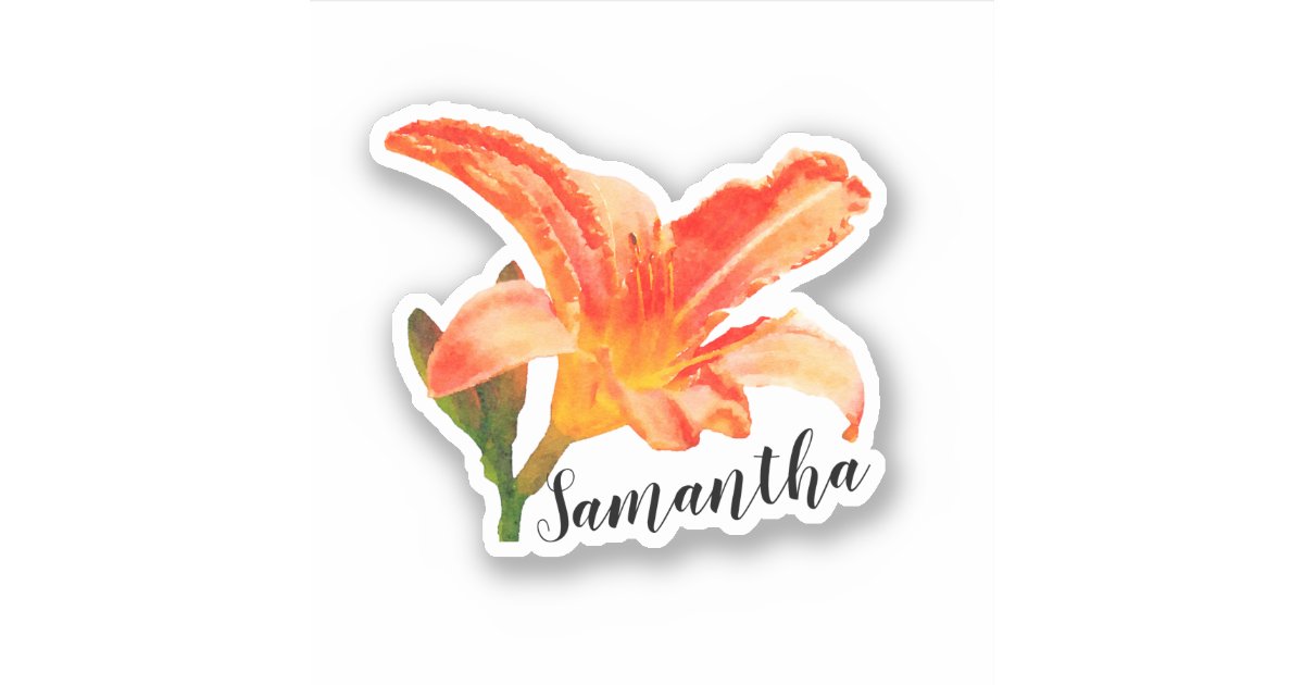 Watercolor Orange Lily Name Sticker | Zazzle