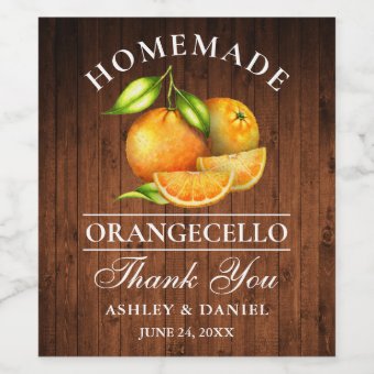 Watercolor Oranges Orangecello Wedding Wood Wine Label | Zazzle