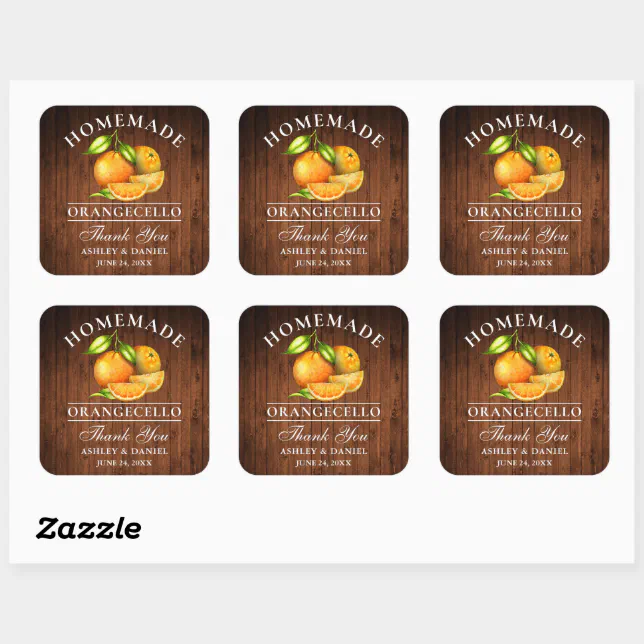 Watercolor Oranges Wood Orangecello Wedding Square Sticker | Zazzle