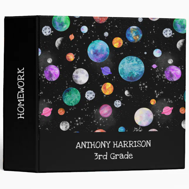 Watercolor Outer Space Planets Personalized Galaxy 3 Ring Binder | Zazzle