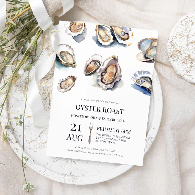 Watercolor Oyster Roast Party Invitation | Zazzle