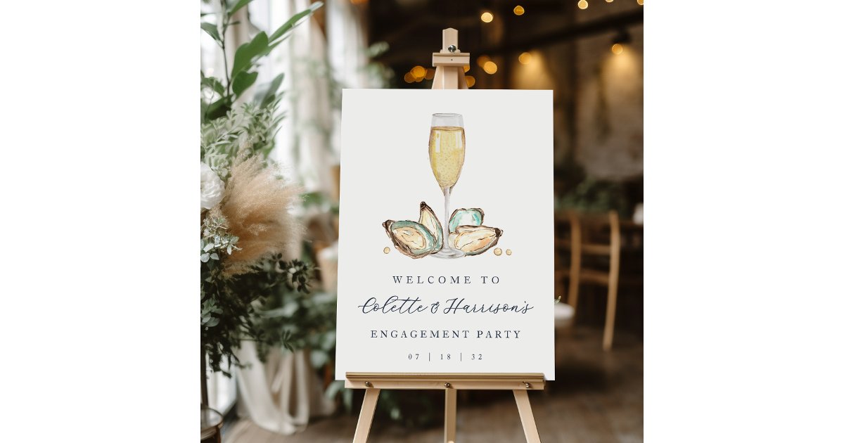 Watercolor Oysters & Champagne Welcome Sign | Zazzle