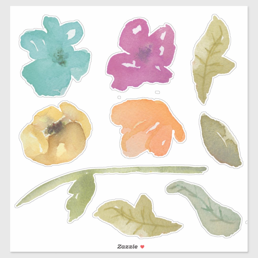 Watercolor Painted Flowers Mix Sticker | Zazzle