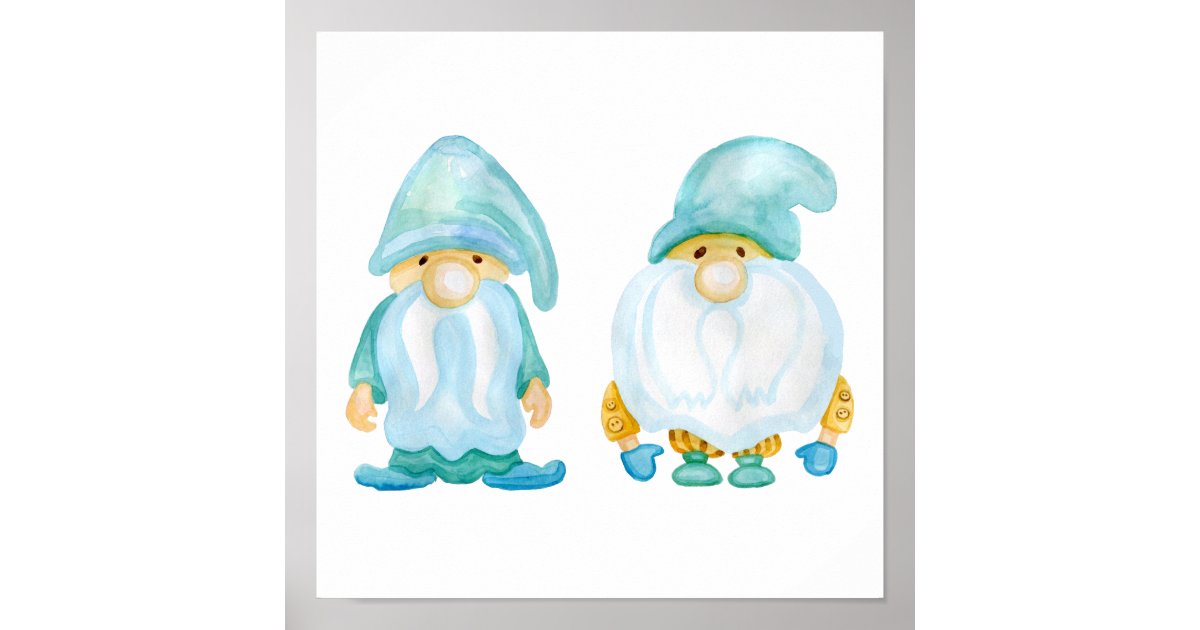 Watercolor Painted Garden Gnomes Poster | Zazzle
