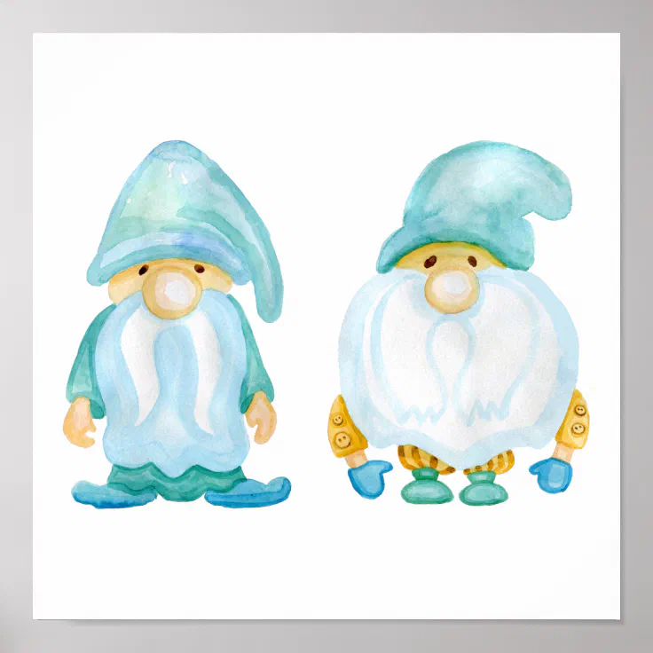 Watercolor Painted Garden Gnomes Poster | Zazzle