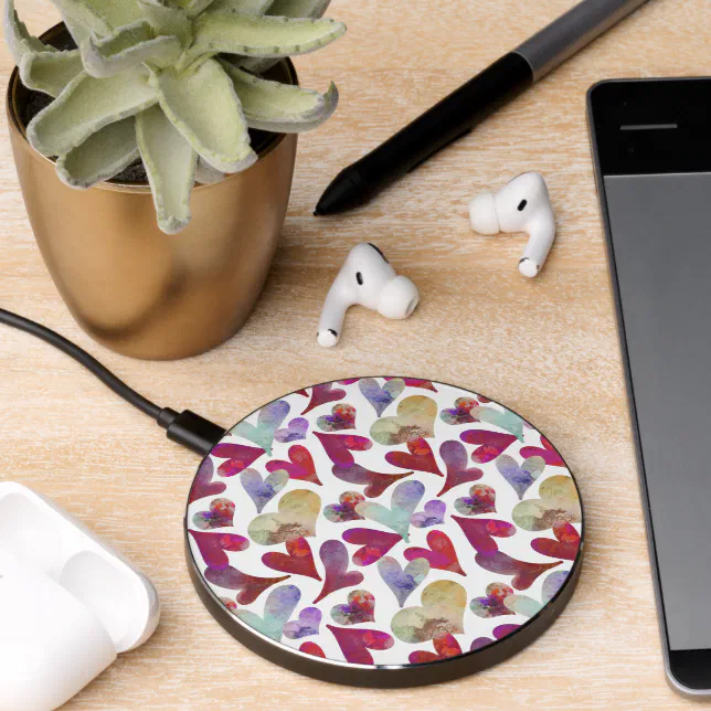 Watercolor Painted Hearts So Cute Wireless Charger | Zazzle