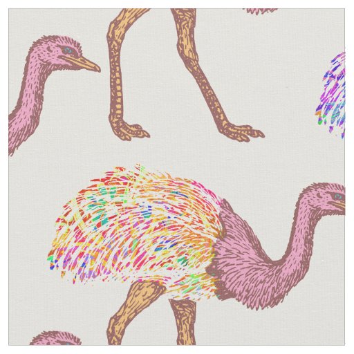 Watercolor Painted Ostrich Pattern Fabric | Zazzle