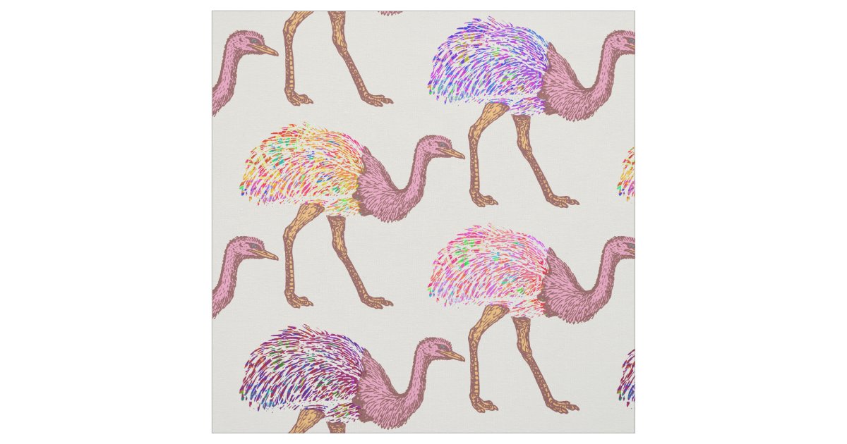 Watercolor Painted Ostrich Pattern Fabric | Zazzle