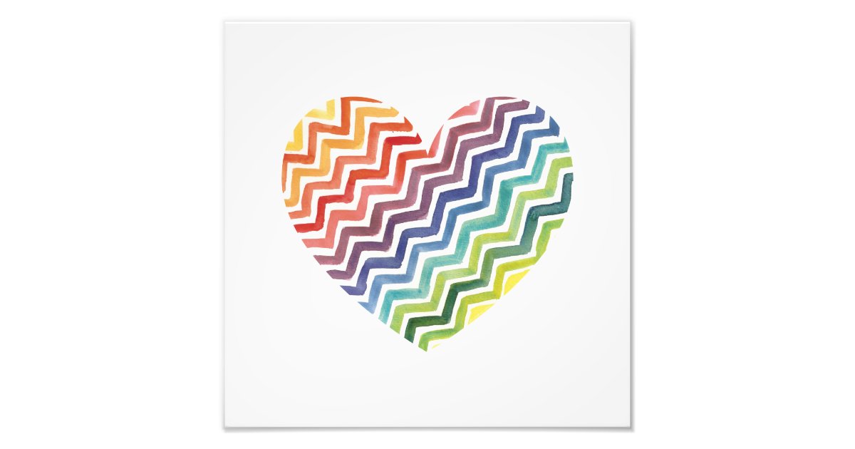 Watercolor Painted Rainbow Chevron Heart Print | Zazzle