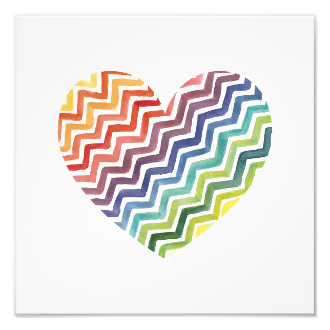 Watercolor Painted Rainbow Chevron Heart Print | Zazzle