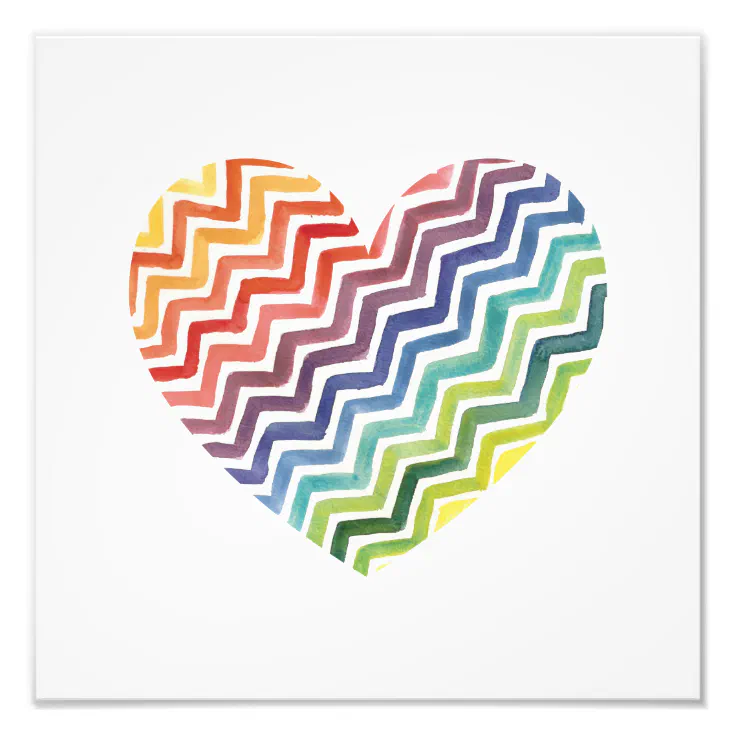 Watercolor Painted Rainbow Chevron Heart Print | Zazzle