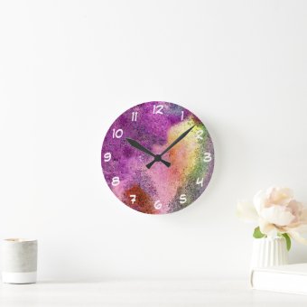 Watercolor painted Rice Paper Round Clock | Zazzle