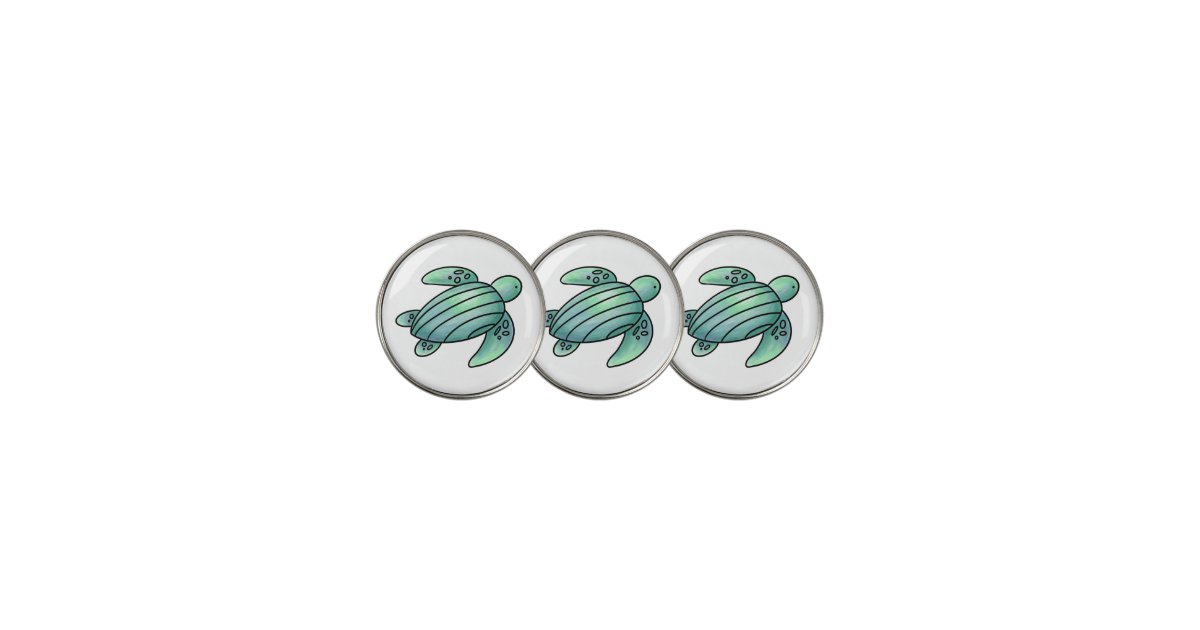 watercolor painted sea turtle cartoon blue green golf ball marker | Zazzle