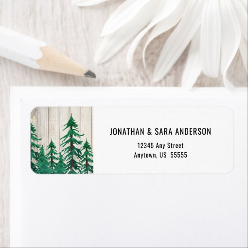 Watercolor Painted Trees on Rustic Background Label | Zazzle