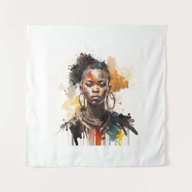 Watercolor Painting, Beautiful African Tribe Women Tapestry | Zazzle