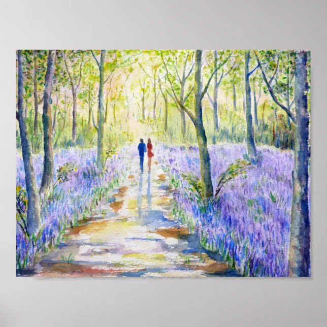 Watercolor Painting Bluebell wood Walk Poster | Zazzle