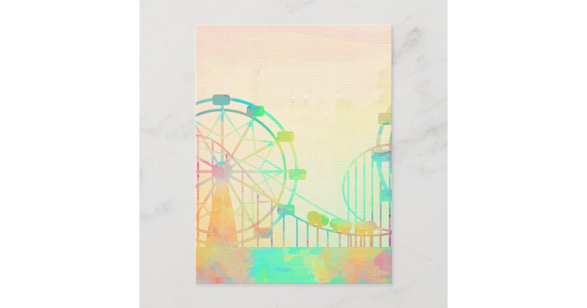 Watercolor Painting Ferris Wheel Fairground Art Postcard | Zazzle