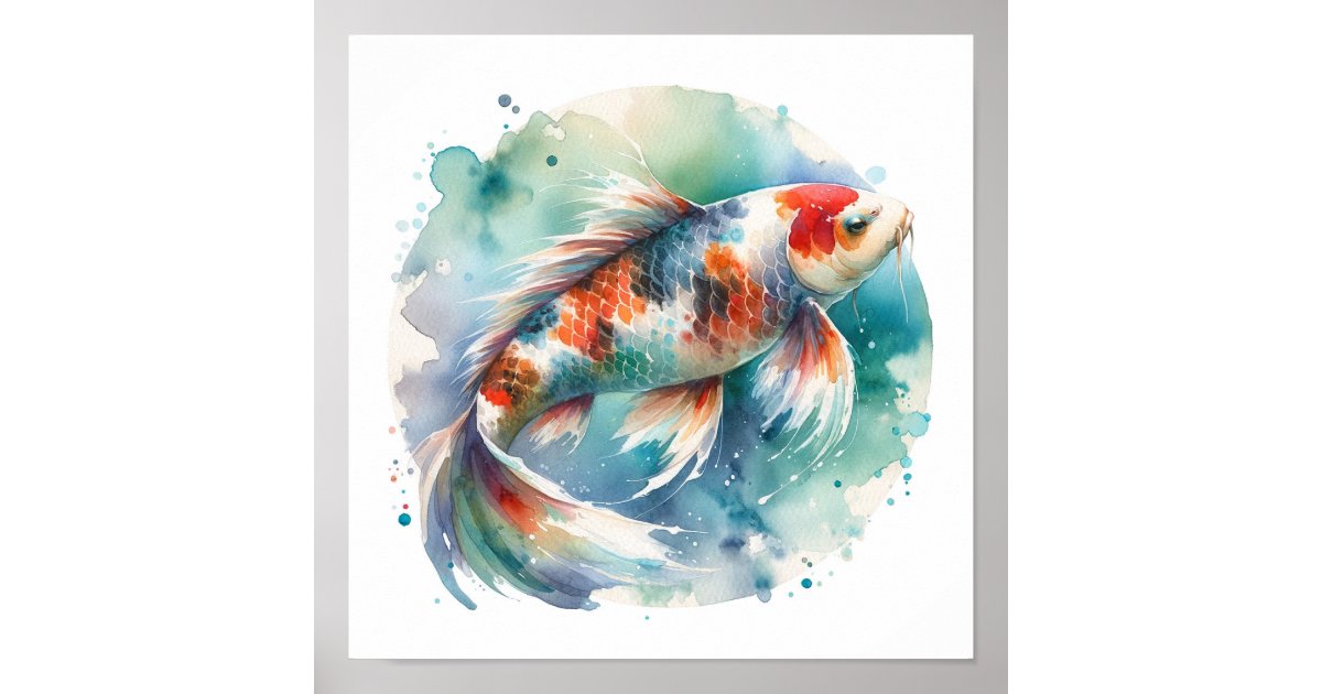 Watercolor Painting Koi Fish Art Poster | Zazzle