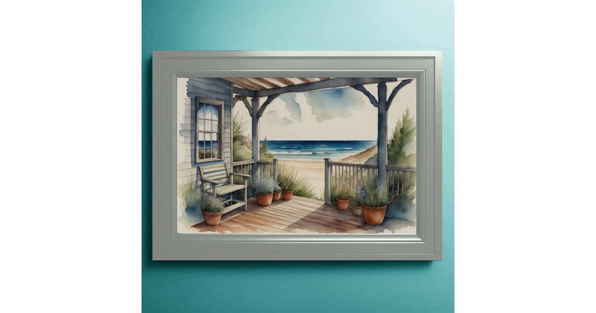 Watercolor Painting Ocean View Front Porch Poster | Zazzle