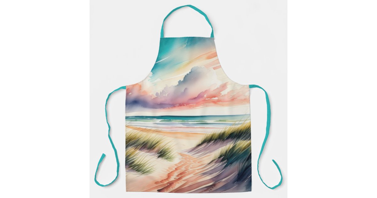 Watercolor Painting of Beach Apron | Zazzle