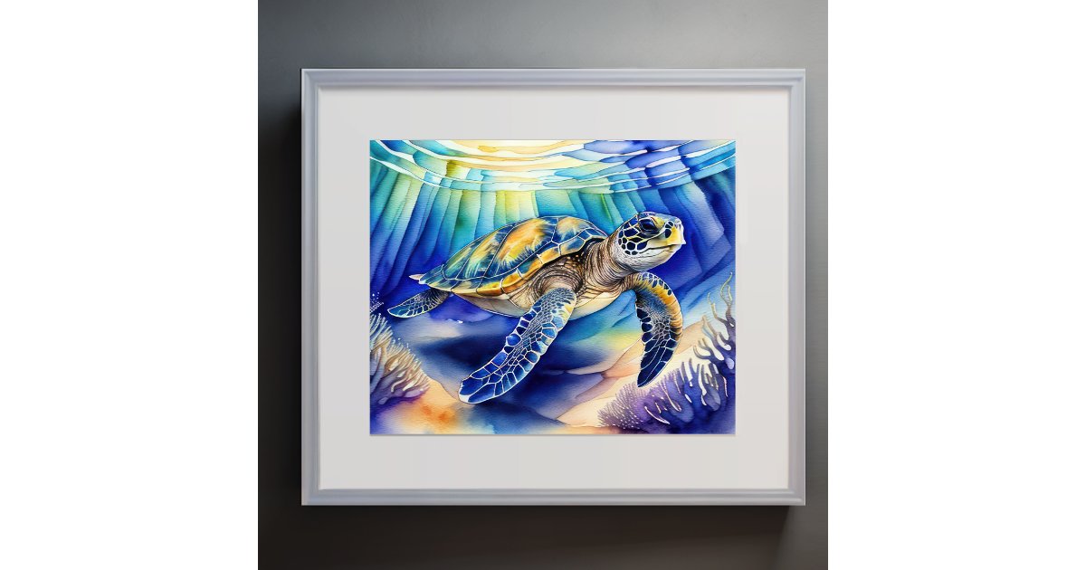 Watercolor Painting of Colorful Sea Turtle IX Poster | Zazzle