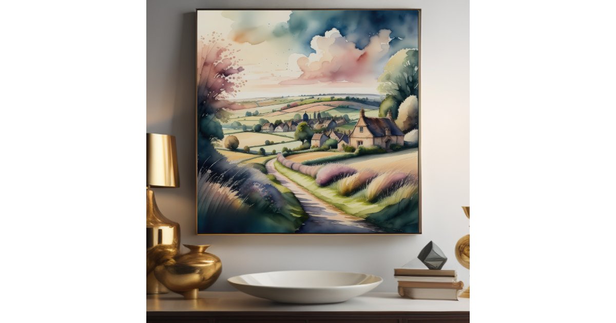 Watercolor Painting of English Countryside Poster | Zazzle
