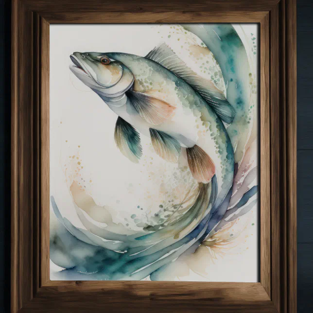 Watercolor Painting of Fish Splash Poster | Zazzle