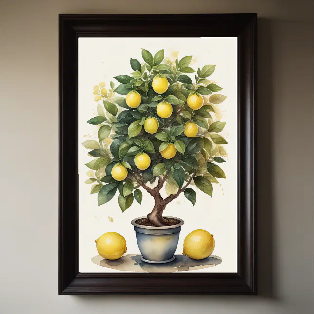 Watercolor Painting of Lemon Tree in Pot II Poster | Zazzle