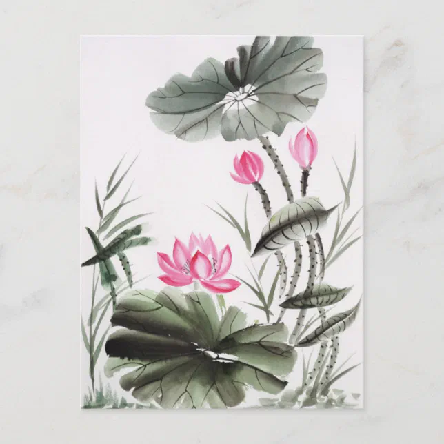 Watercolor Painting Of Lotus Flower Postcard | Zazzle