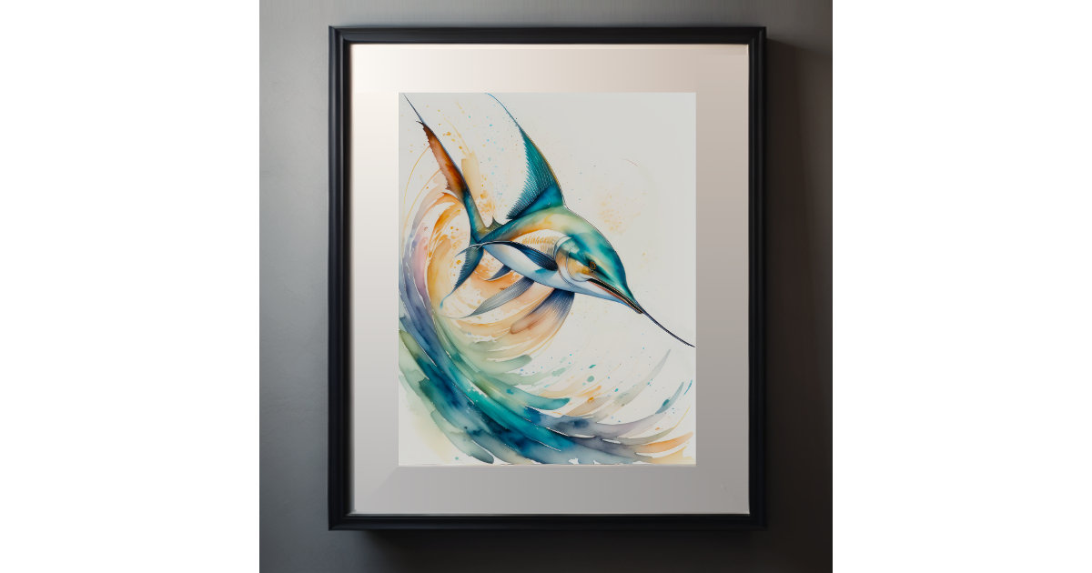 Watercolor Painting of Marlin Poster | Zazzle