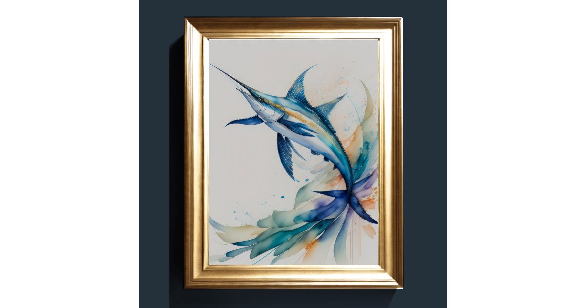Watercolor Painting of Swordfish Poster | Zazzle